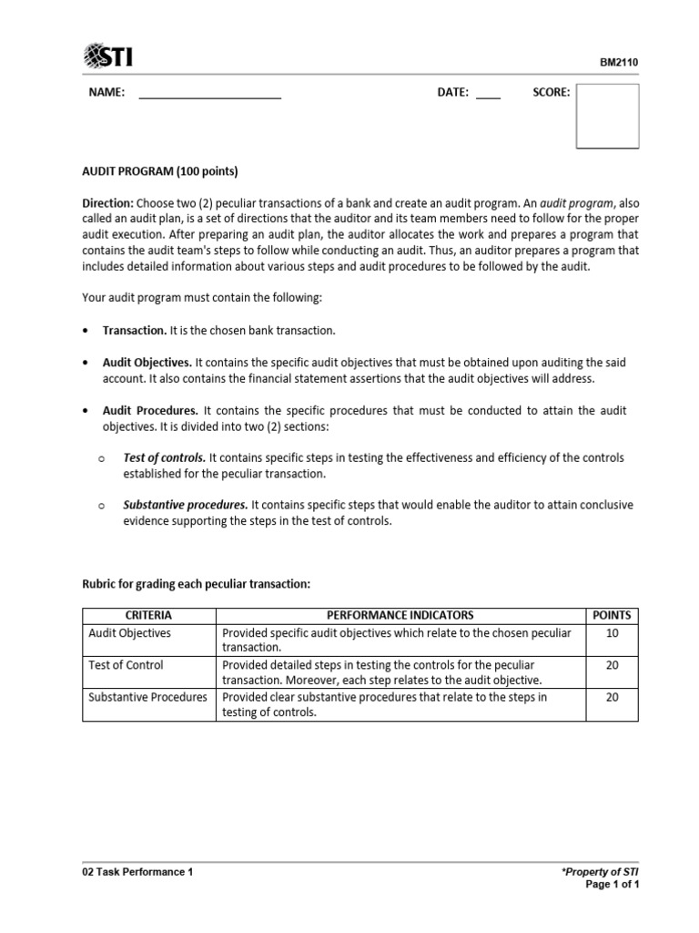 02 Task Performance 1(9) | PDF | Audit | Business