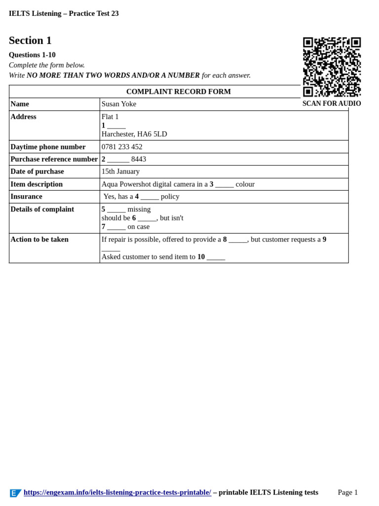 Ielts Listening Practice Test 23 Printable 2025 Revision Pdf
