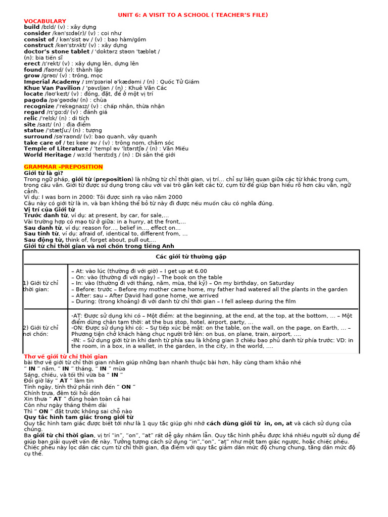 710103642 G7 UNIT 6 a Visit to School | PDF