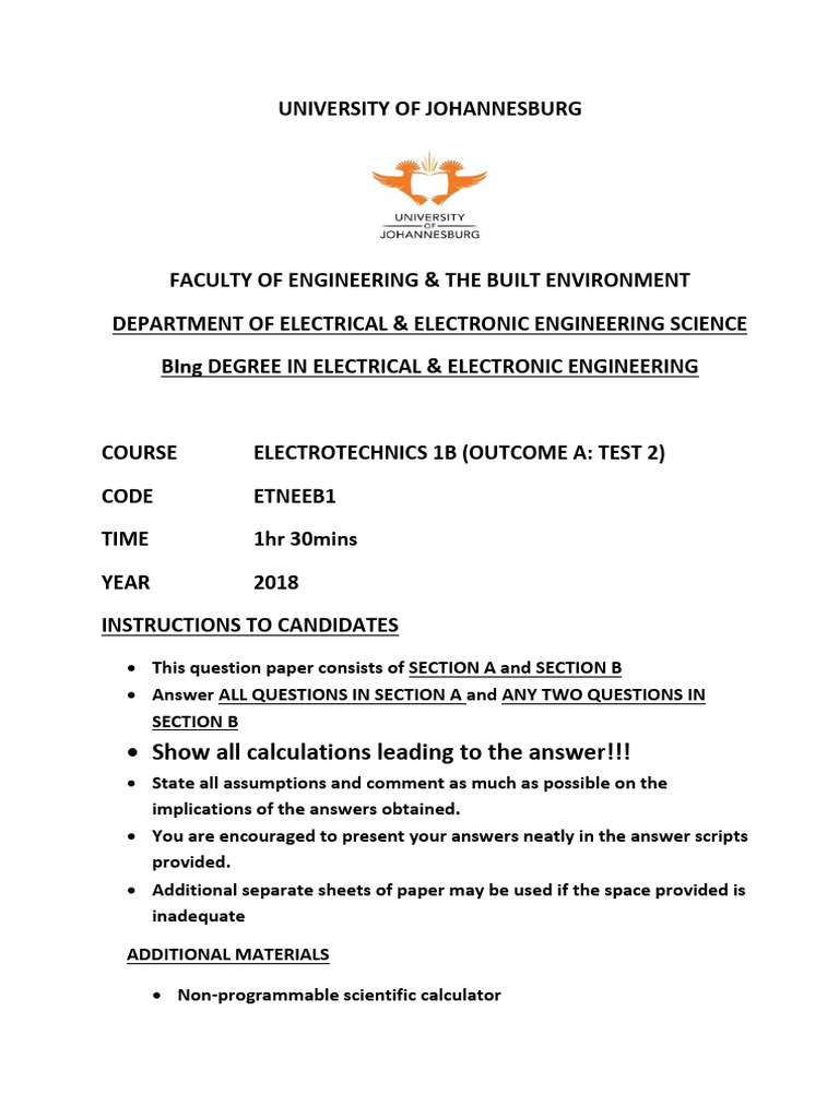 Electrotechnics 1 Outcome A Test 2 | PDF