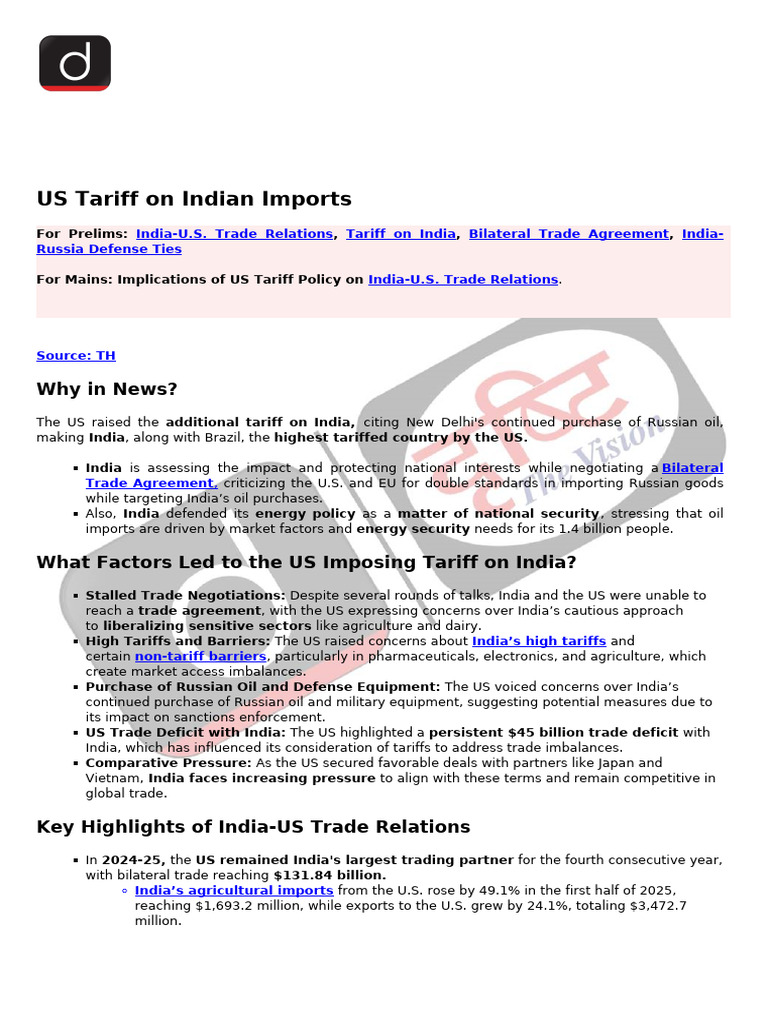 US Tariff Impact on India Trade Relations | PDF | Tariff | Exports