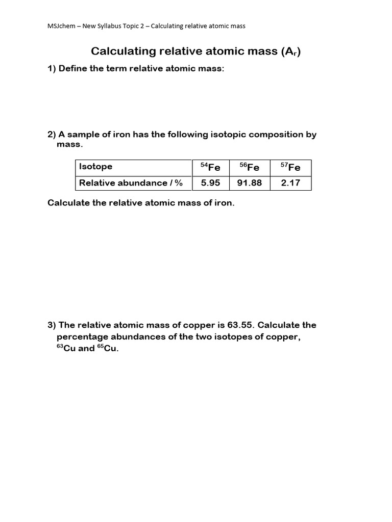 Calculating Relative Atomic Mass | PDF