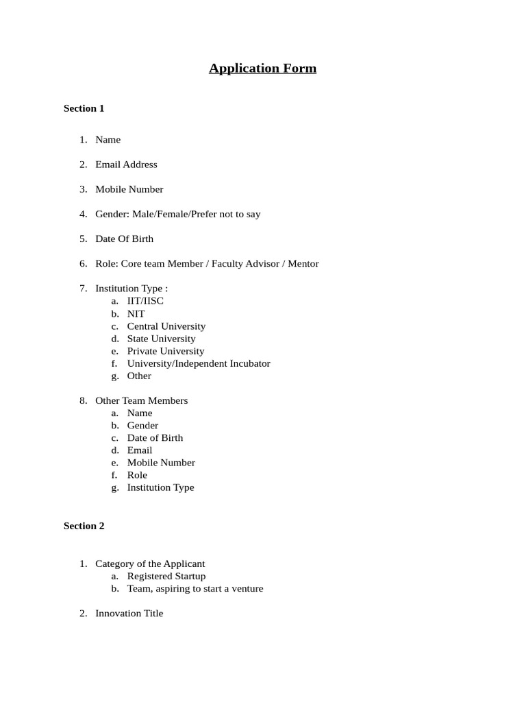 Startup Application Form for Innovation | PDF | Patent | Startup Company