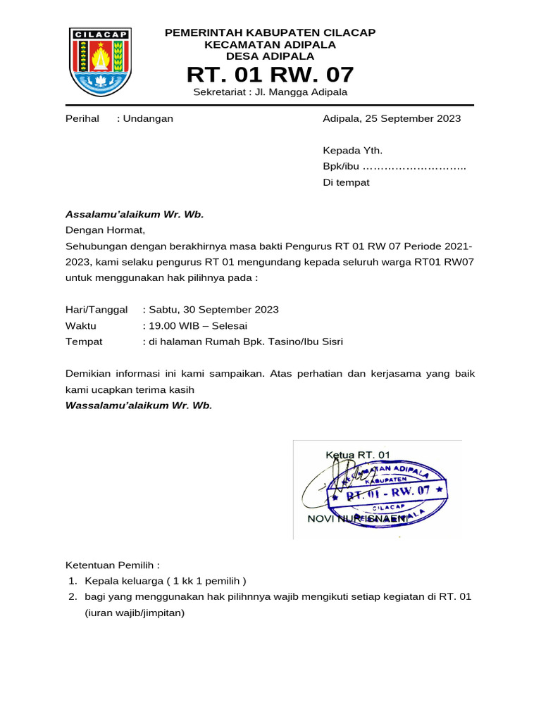 Undangan Pemilihan RT | PDF