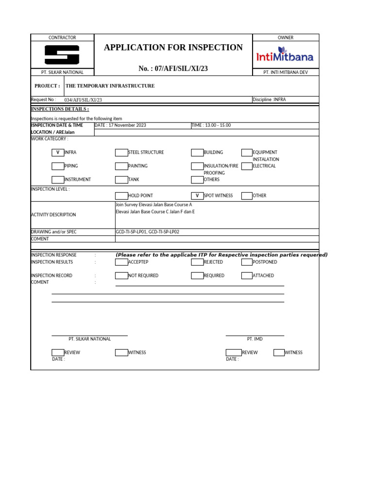 FORM CEKLIST (Owner Dengan Kontraktor) BA | PDF