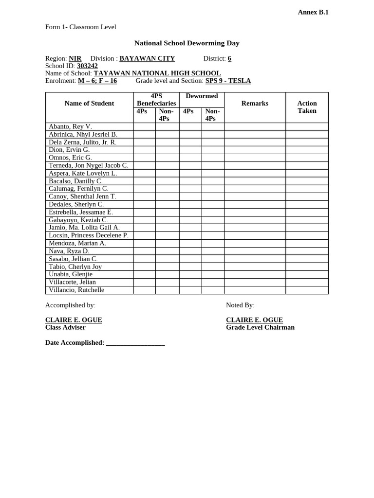 Annex B.1 Deworming | PDF