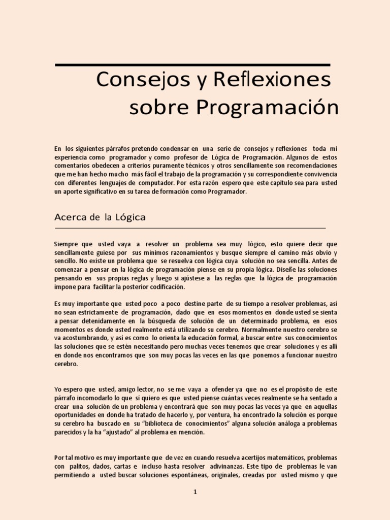 Reflexiones sobre Lógica en Programación | PDF | Lógica | Programación ...