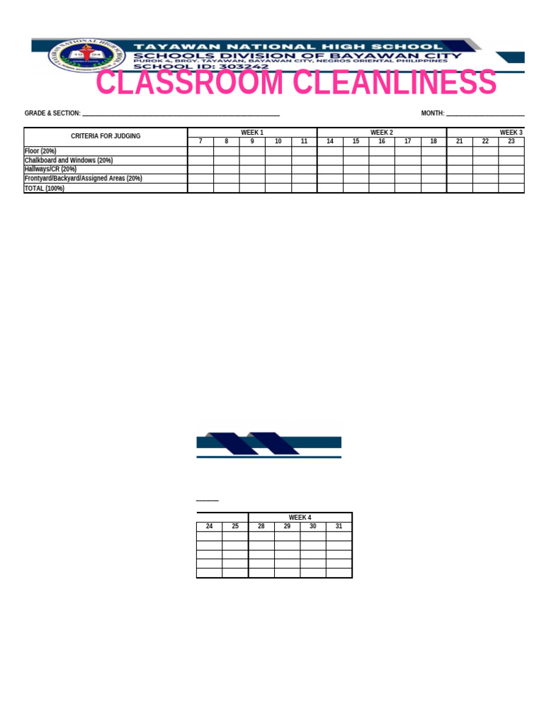 Classroom Cleanliness Criteria | PDF