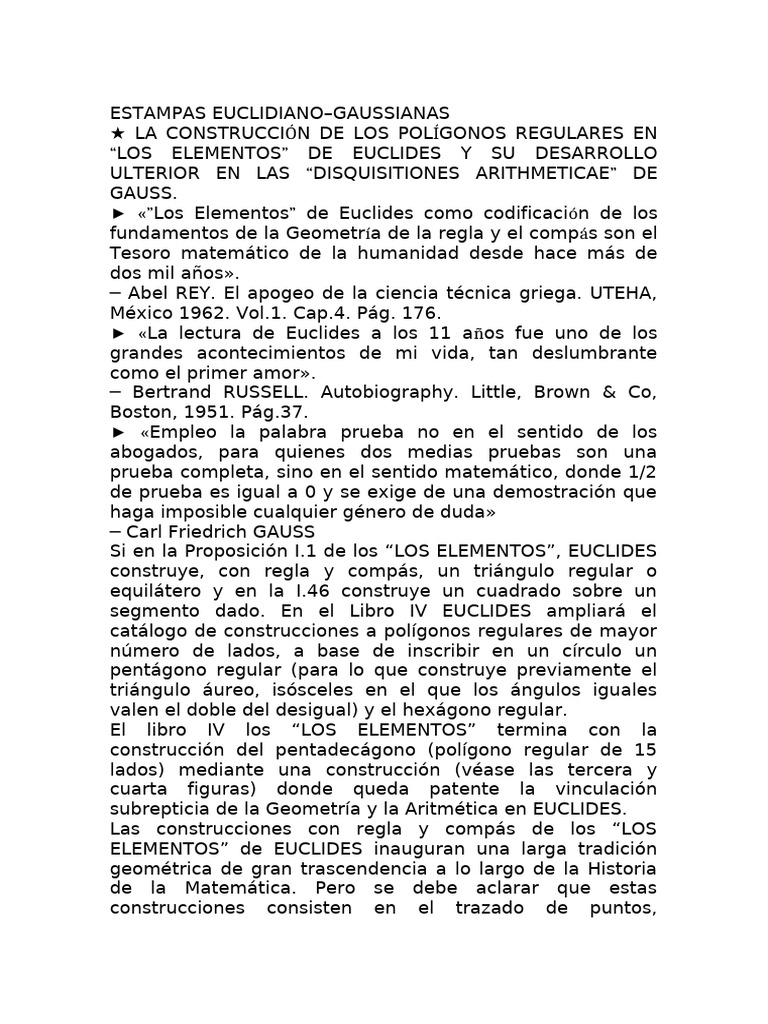 Construcción de Polígonos en Euclides y Gauss | PDF | Euclides | Geometría