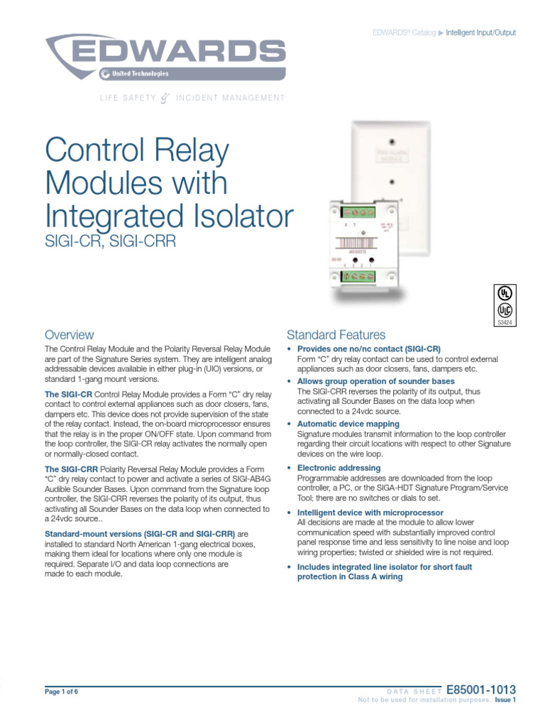 E85001 1013 SIGI Control Relay Modules (SIGI-CR) | PDF | Relay | Switch