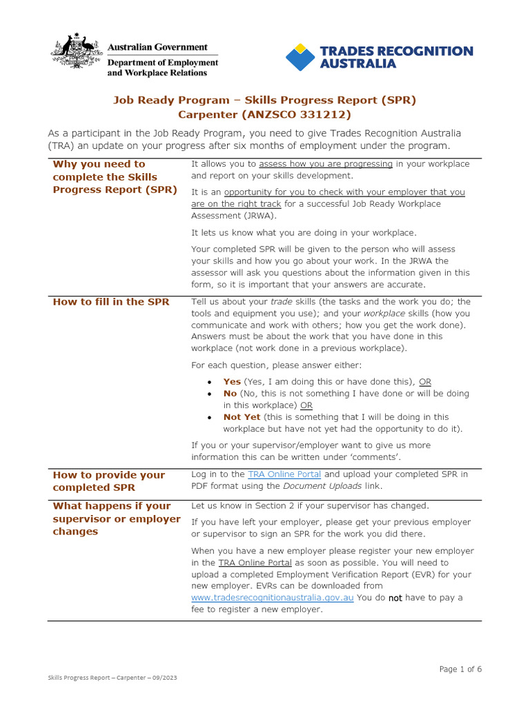 Carpenter SPR - Oct 2023 (Blank) | PDF | Framing (Construction) | Carpentry