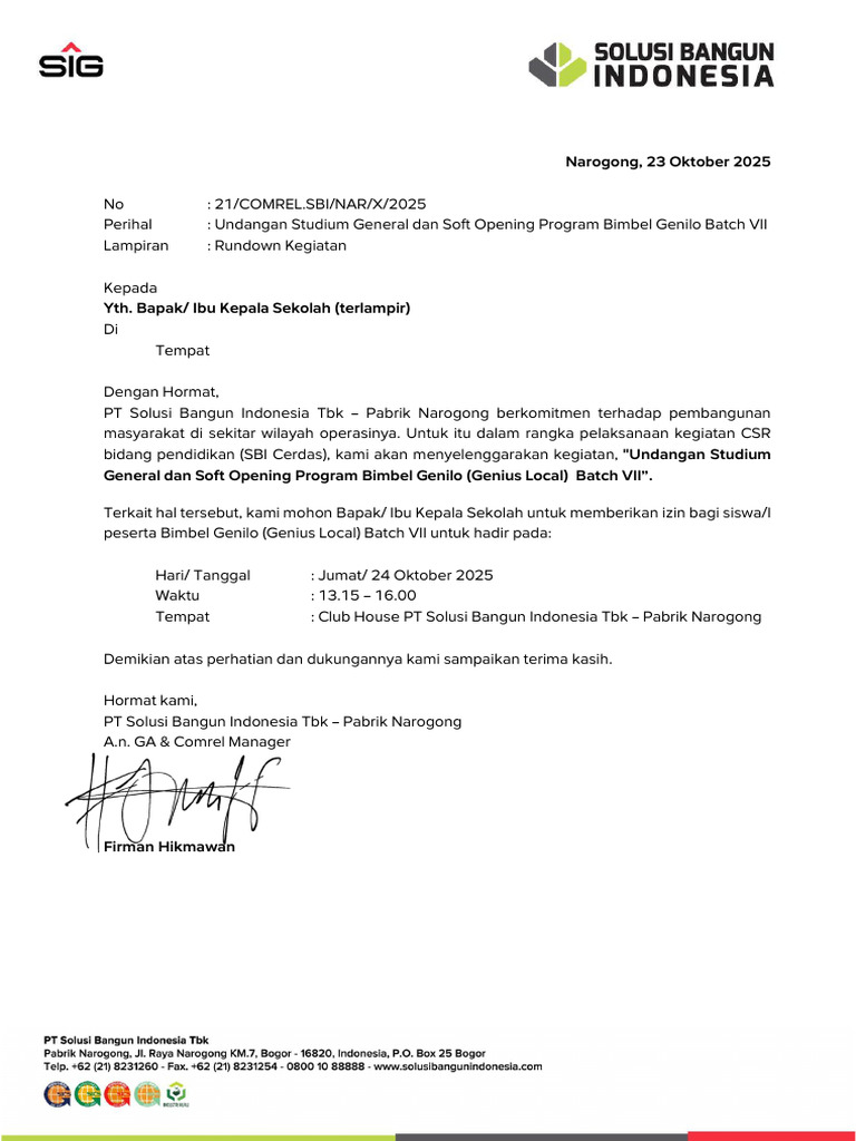 Undangan Studi General Dan Launching Program Bimbel Genilo Batch VII ...