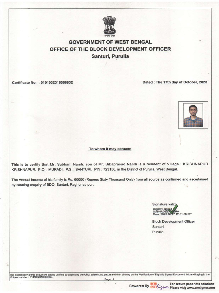 Income Certificate of Family | PDF