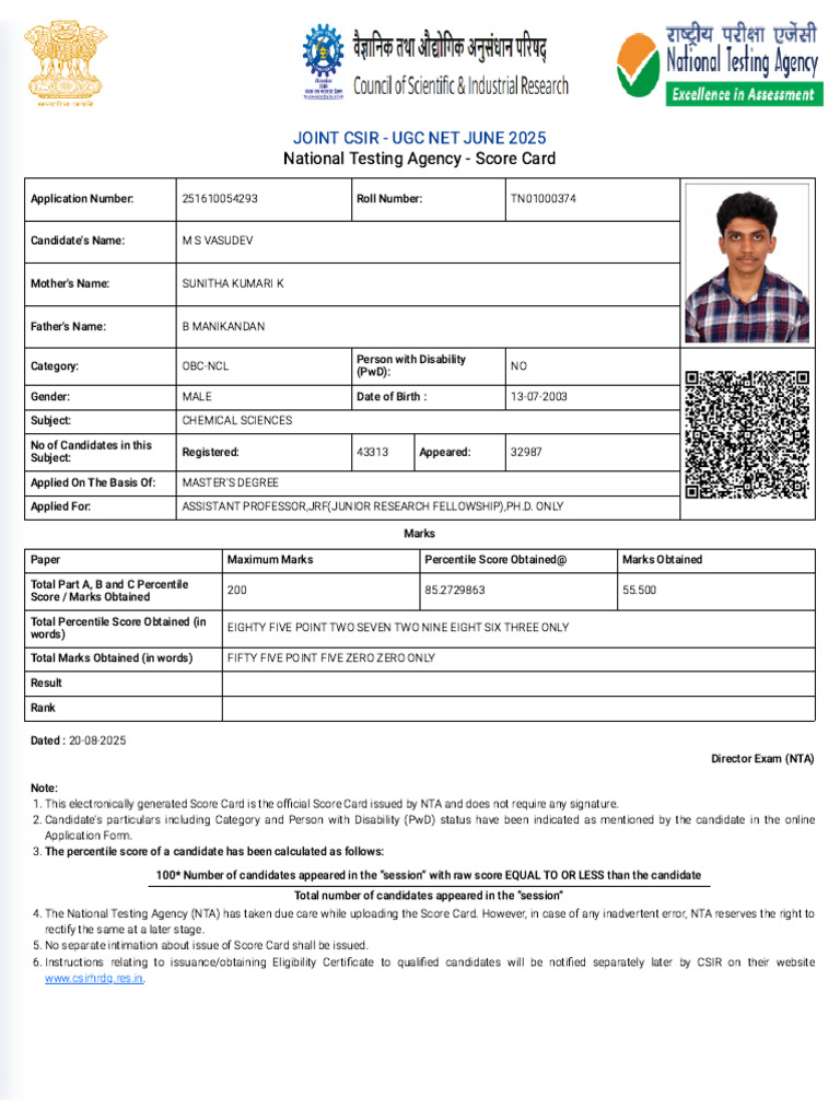 Joint Csir-Ugc Net June-2025 | PDF | Qualifications