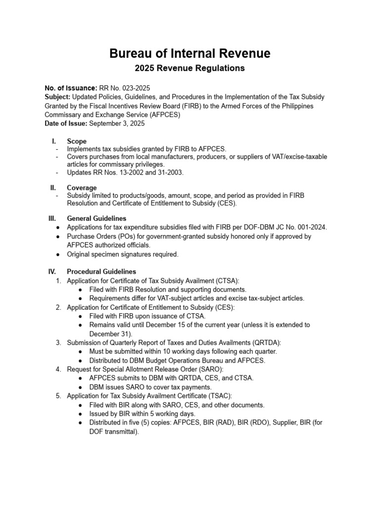 BIR-2025 Revenue Regulations - September 03, 2025 | PDF | Taxes ...