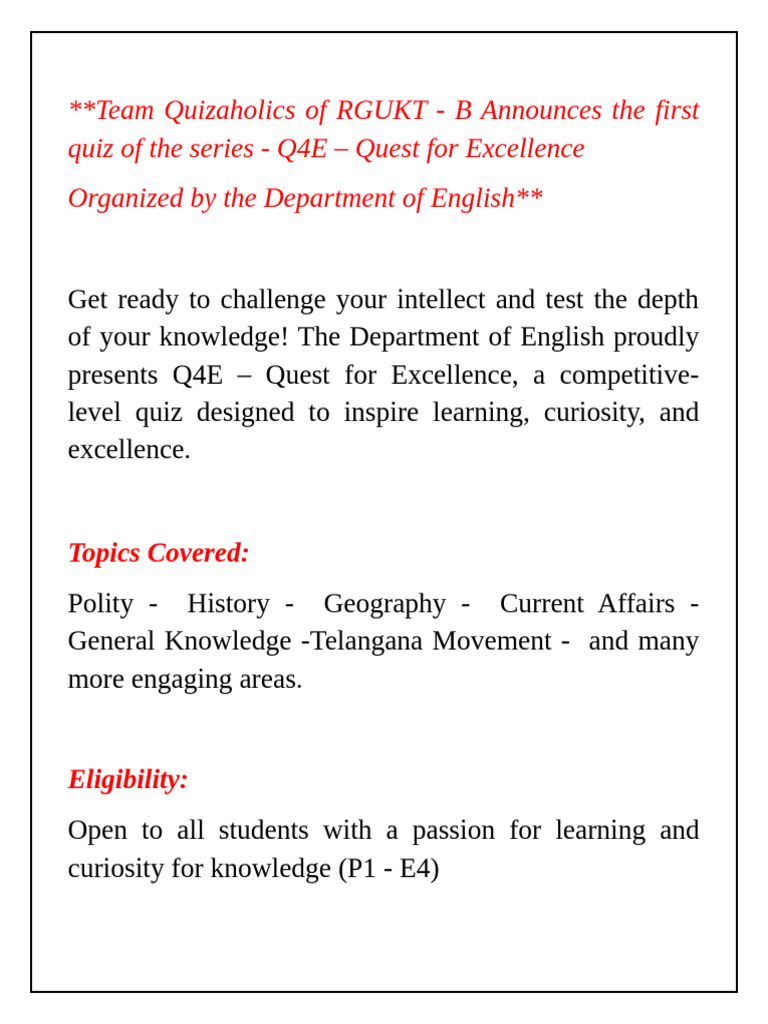 Quiz Competition For Students | PDF