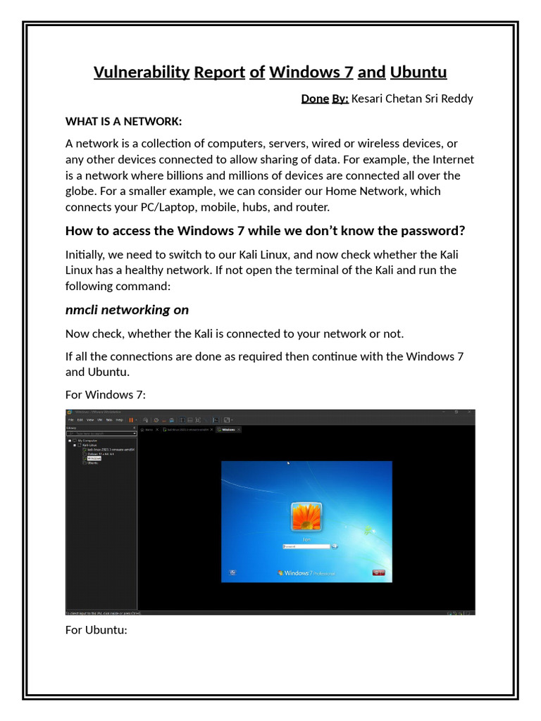 (VAPT) Vlunerability Report Using Windows and Ubuntu Project Report | PDF | Computer Network ...