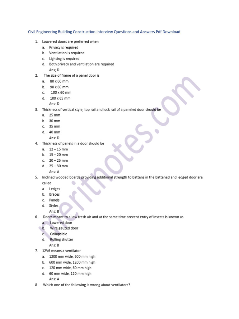 Civil Engineering Building Construction Interview Questions | PDF