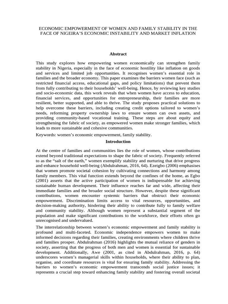 Economic Empowerment of Women and Family Stability | PDF | Empowerment ...