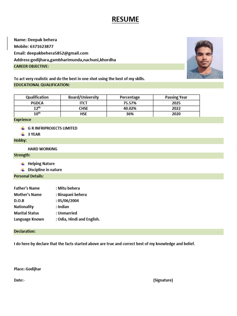 Deepak Behera Resume Overview | PDF