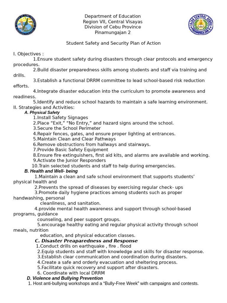 Student Safety Action Plan for Schools | PDF | Emergency Management ...