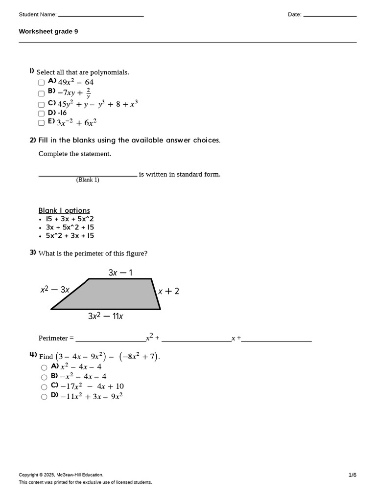 Worksheet Math Mid-Term 1 | PDF | Area | Elementary Mathematics