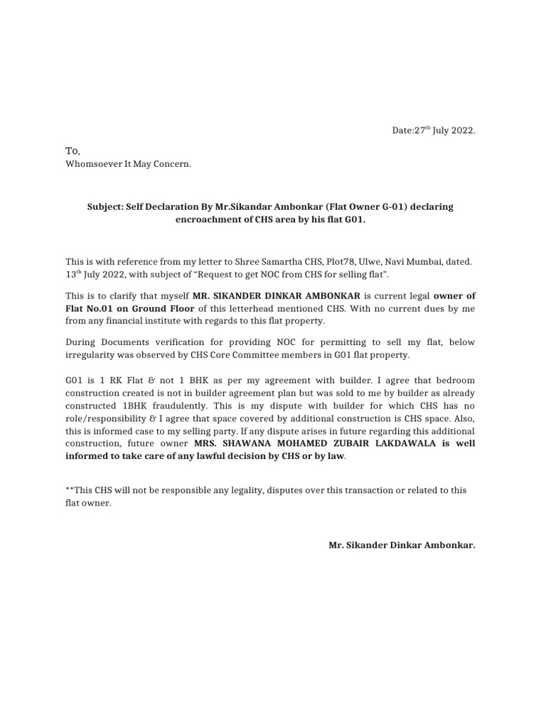 Letter From g01 - Society Area Encroachment Responsibility | PDF