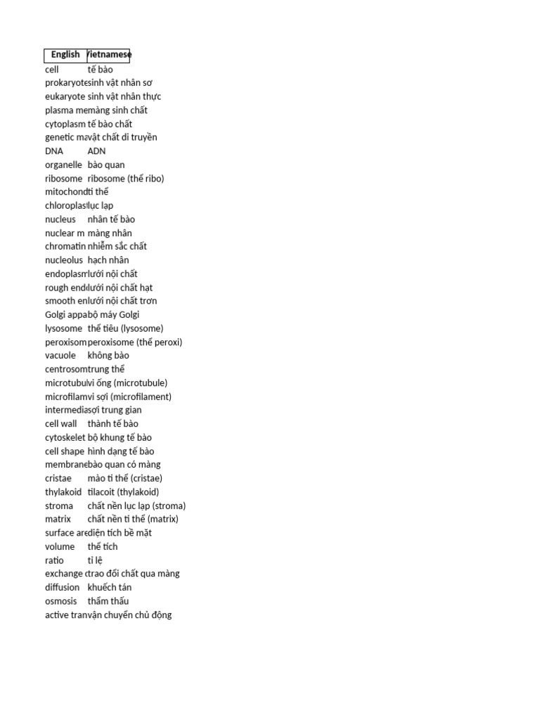 Cell Structure Vocabulary | PDF