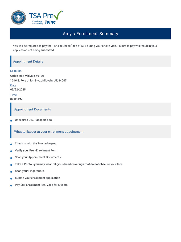 Pre Enrollment Summary Document | PDF