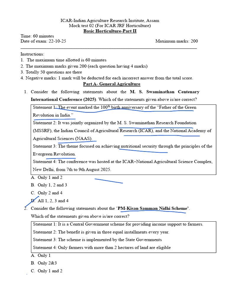 Basic Horticulture-02 - Question Paper | PDF | Rice | Plants