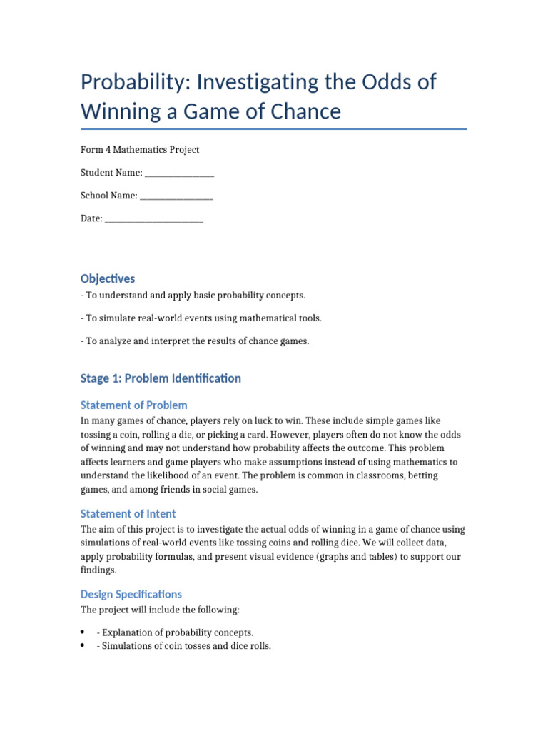 Probability in Games of Chance Analysis | PDF | Probability | Odds