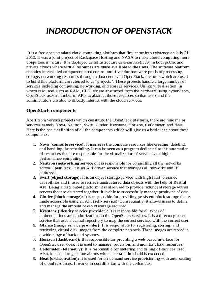 Indroduction of Openstack | PDF | Open Stack | Cloud Computing