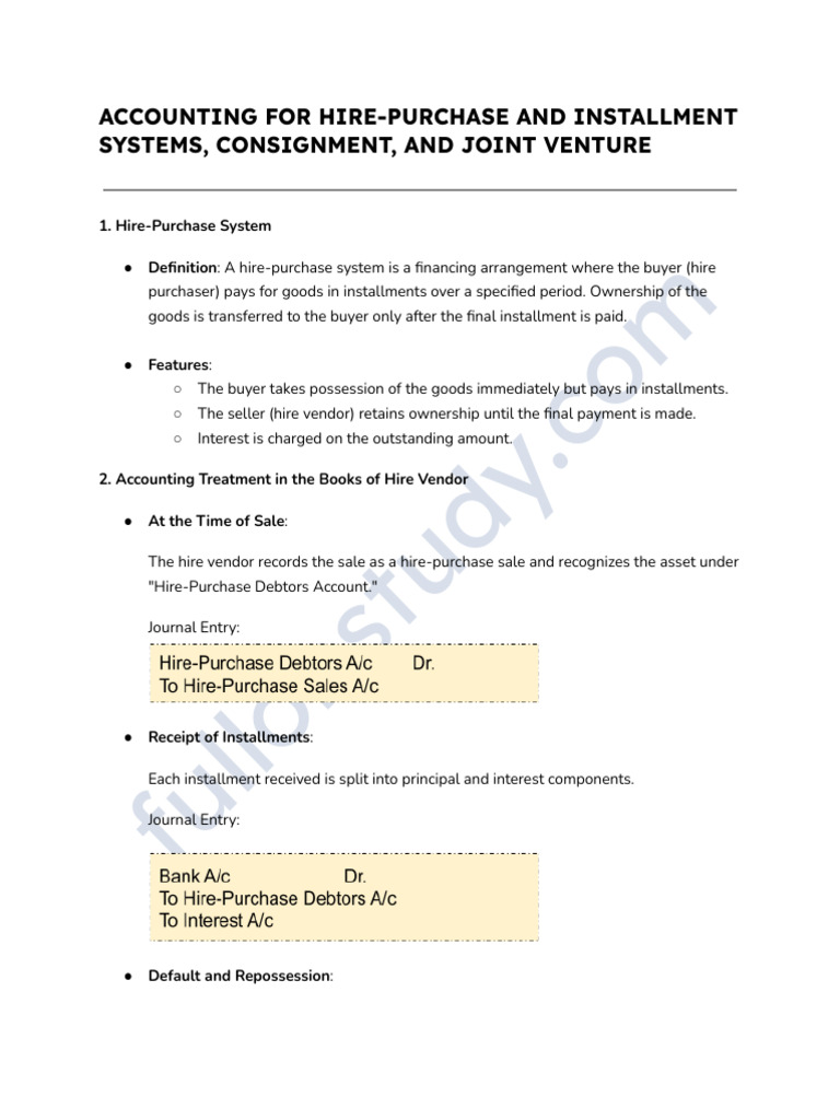 Accounting for Hire-Purchase & Consignment | PDF | Repossession | Business