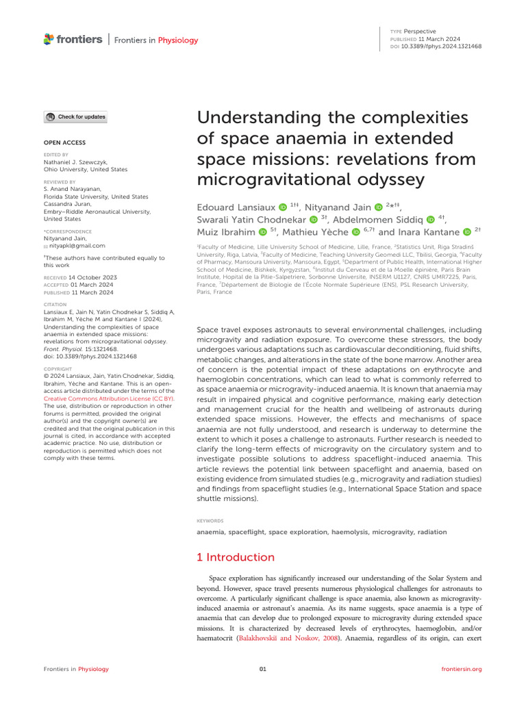 Understanding The Complexities of Space Anaemia in Extended Space ...