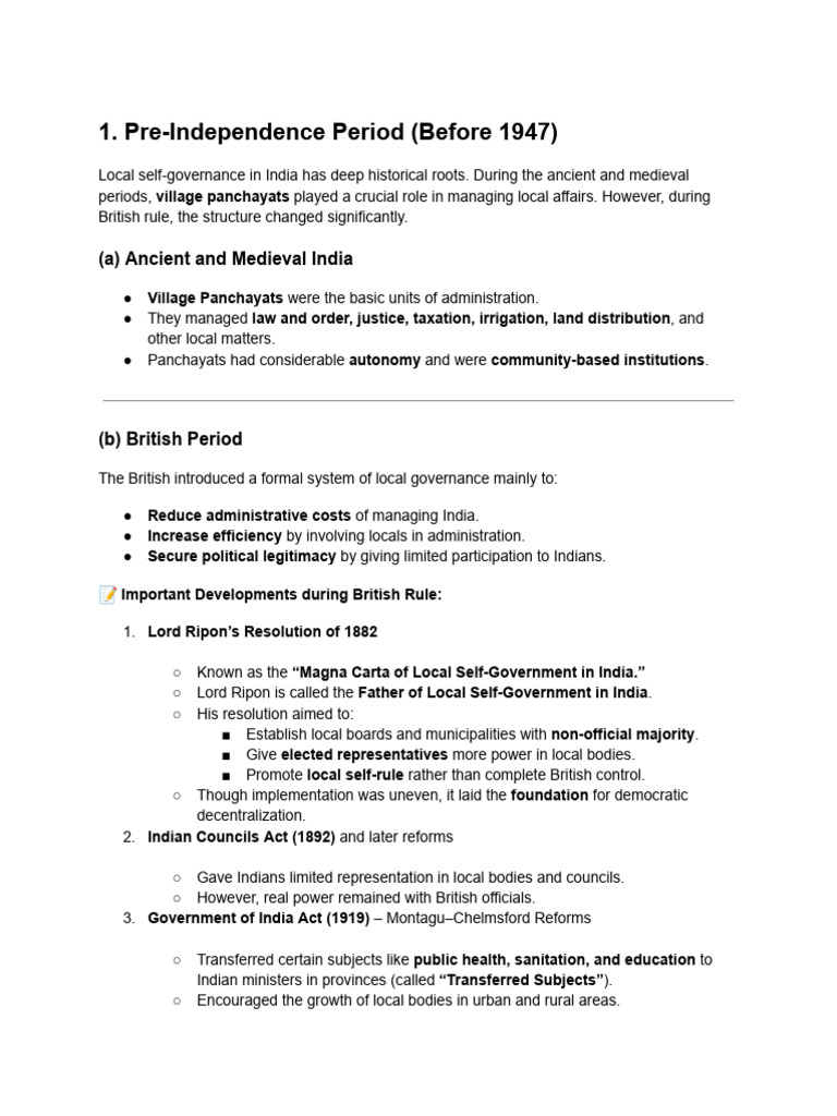 Evolution of Local Governance in India | PDF | Government Of India ...