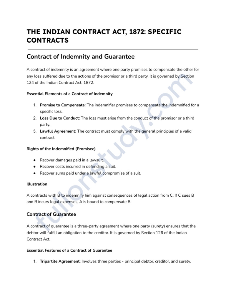 Indian Contract Act: Specific Contracts | PDF | Guarantee | Indemnity