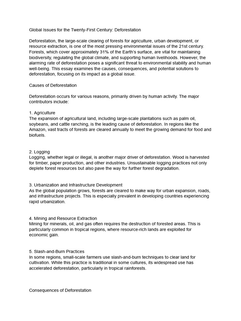 Global Issues For The Twenty-First Century - Deforestation | PDF ...
