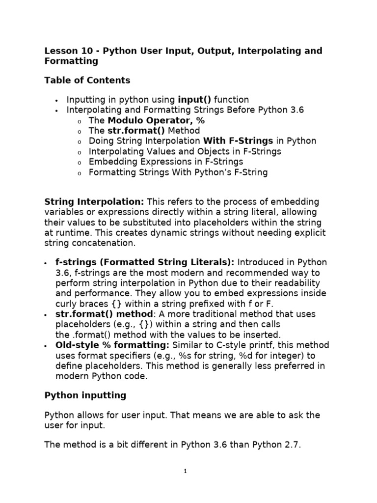 Lesson 10 - Python User Input, Output and Formatting | PDF | Computer Data | Computer Programming