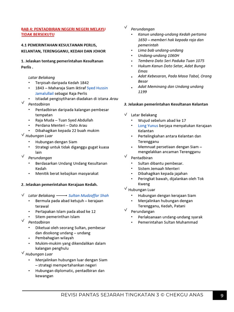 Nota Revisi Sejarah f3 Chekgu Anas PDF | PDF