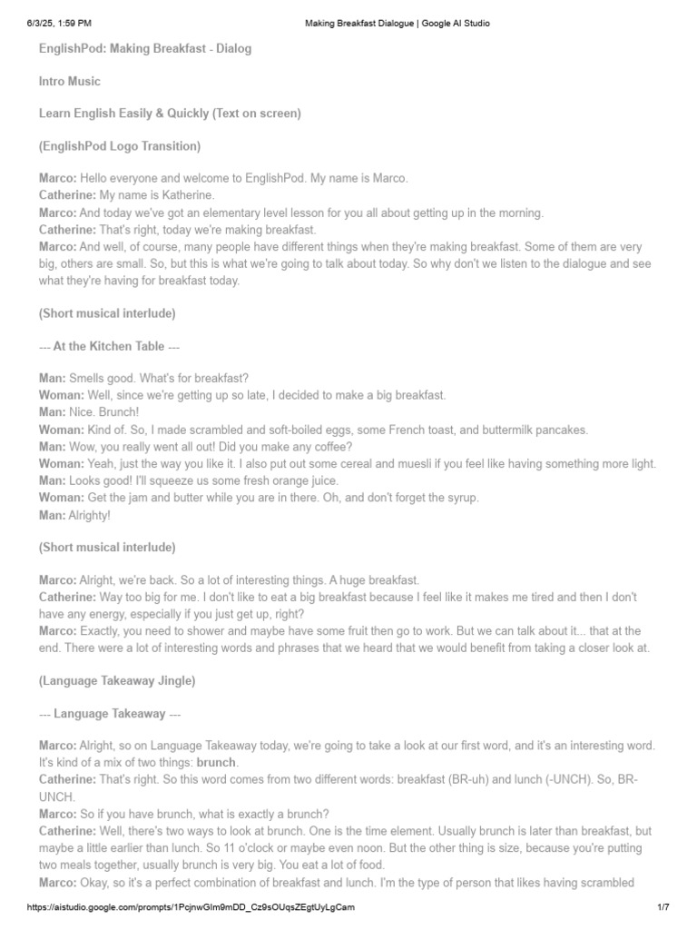 Breakfast Dialogue and Vocabulary | PDF | Fruit Preserves | Pancake