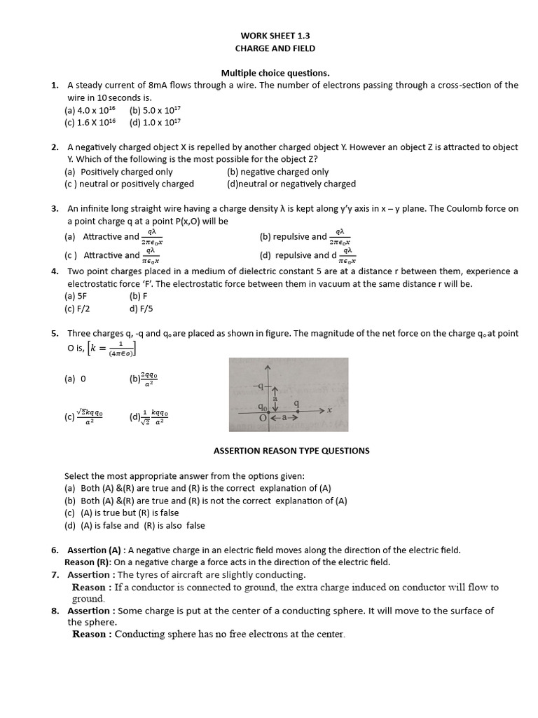 Charge and Electric Field Worksheet | PDF | Electric Charge ...