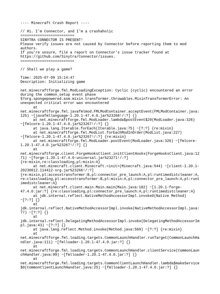 Connector Crash Report: Mixin Error | PDF | System Software | Computer ...