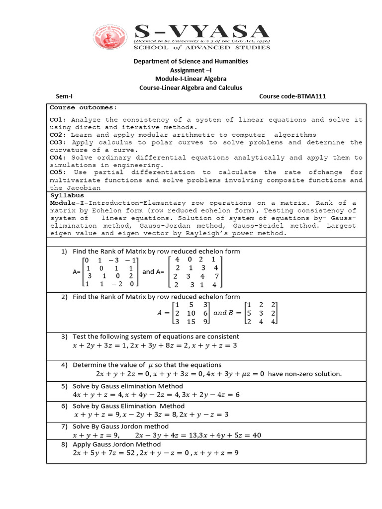 Linear Algebra Assignment Overview | PDF | Equations | Algorithms