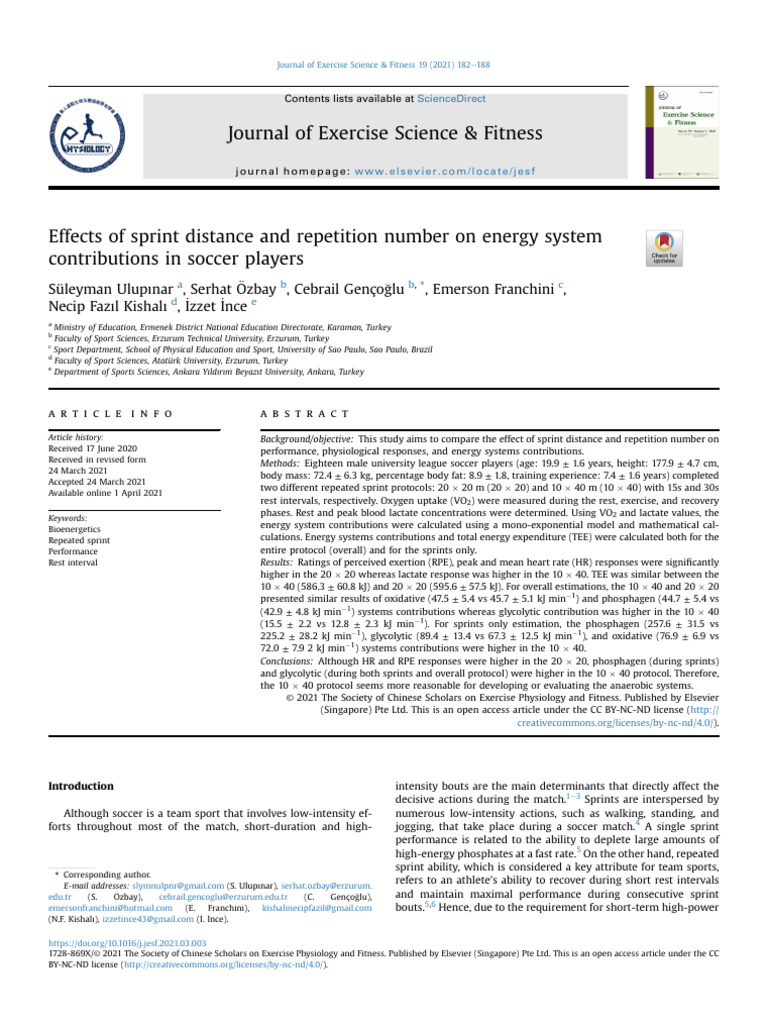 Sprint Distance Impact on Soccer Energy Systems | PDF | Cellular ...