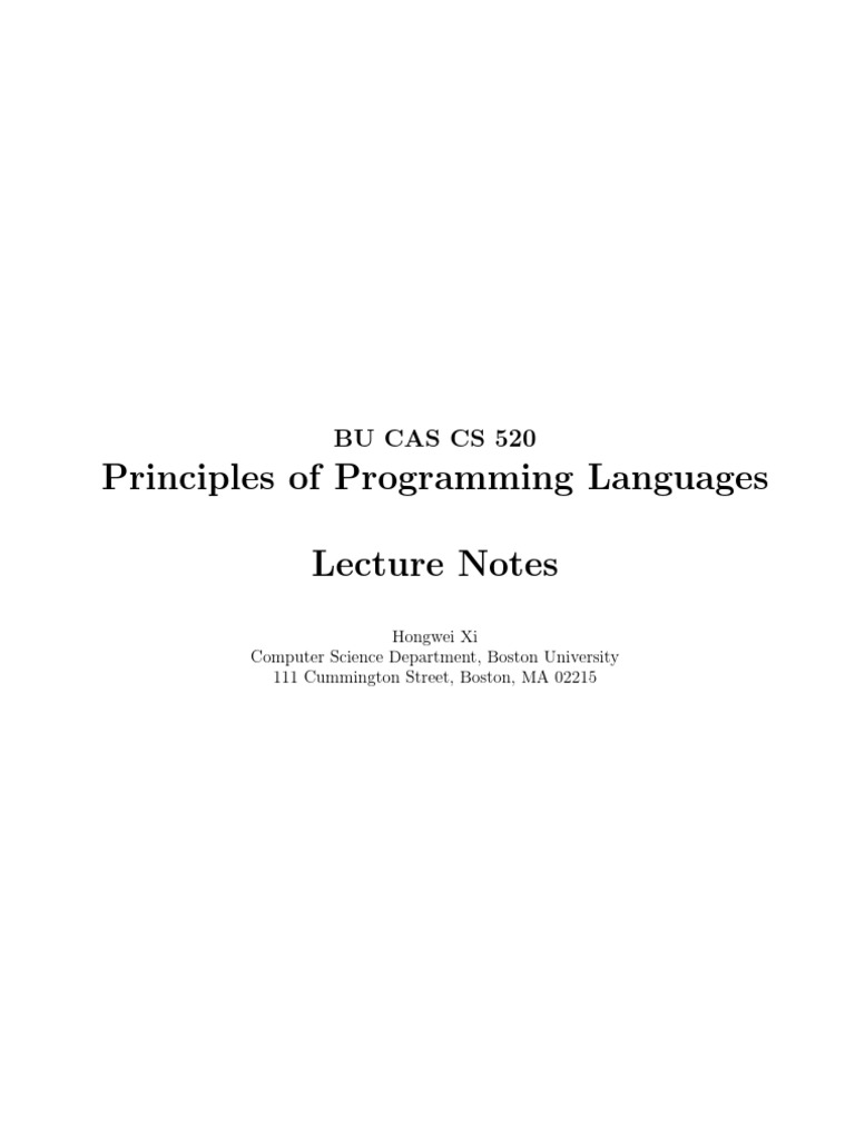 Principles of Programming Languages Lecture Notes: Bu Cas Cs 520 | PDF ...