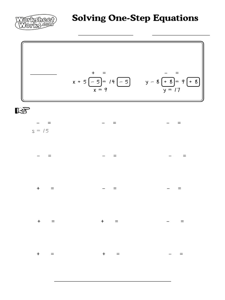 WorksheetWorks Solving OneStep Equations 1 | PDF