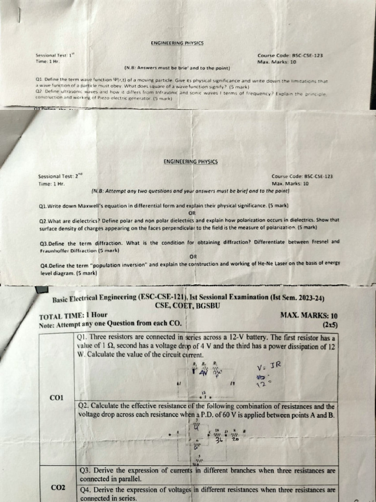 Semester 1 Question Papers | PDF | Inductance | Waves