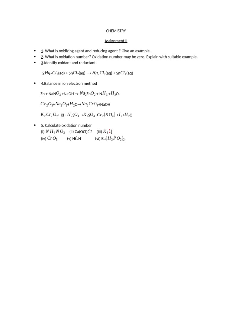 CHEMISTRY Assignment II | PDF