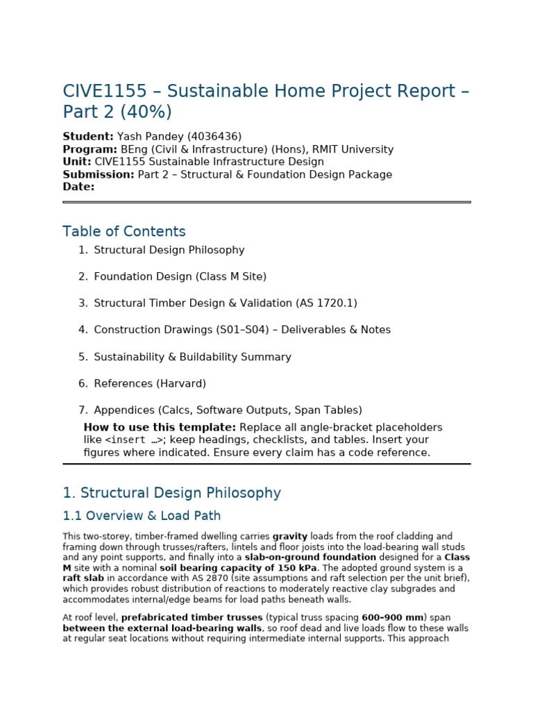 Cive1155 Part 2 - Sustainable Home Project Report Template (Yash Pandey ...