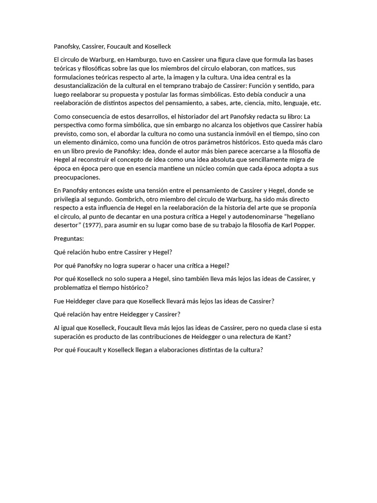 Panofsky, Cassirer, Gombrich, Foucault y Koselleck | PDF